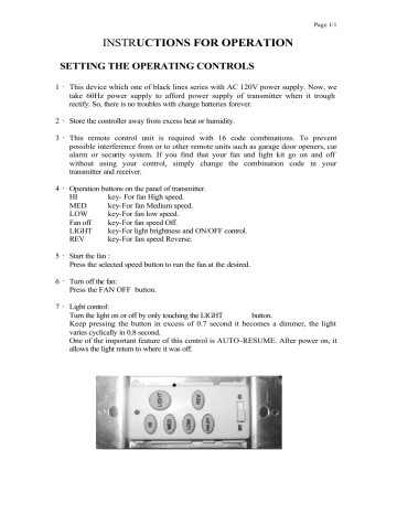 Rhine Electronics CHQ9051T Transmitterof Remote Control User Manual ...