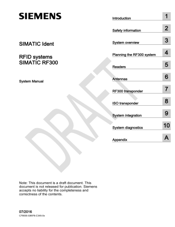 RFID system SIMATIC RF300 RF310R System Manual | Manualzz