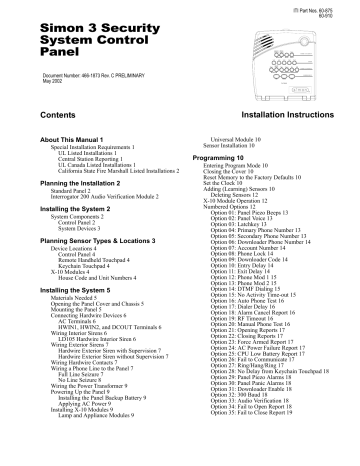 Simon 3 Security System Installation Instructions | Manualzz