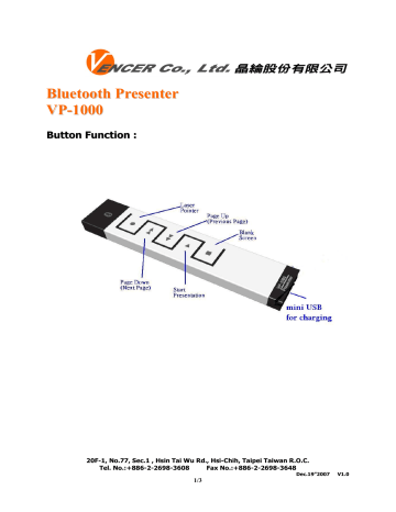 Bluetooth Presenter VP-1000 User Manual | Manualzz
