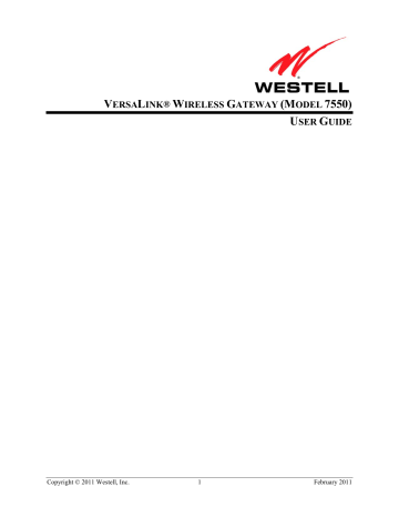 Westell Wireless Gateway 7550 User Guide | Manualzz