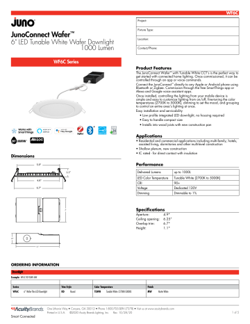 Juno WF6C RD TUWH MW M6 JunoConnect Wafer LED Tunable Downlight Specification | Manualzz