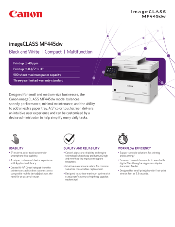 Canon MF445dw imageCLASS - All-in-One Specifications | Manualzz