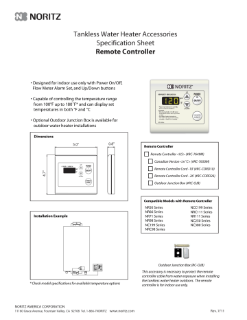 Noritz RC-7651M Remote Controller Specifications | Manualzz