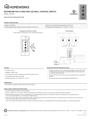 Homewerks 7150-03N LED Panel 3-Way Bathroom Light Switch User Manual ...