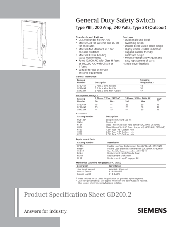 Siemens GNF324R 200 Amp Specifications | Manualzz