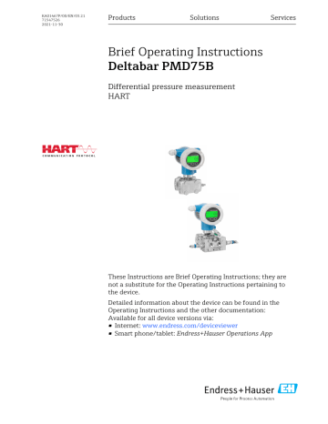 Endres+Hauser Deltabar PMD75B Short Instruction | Manualzz
