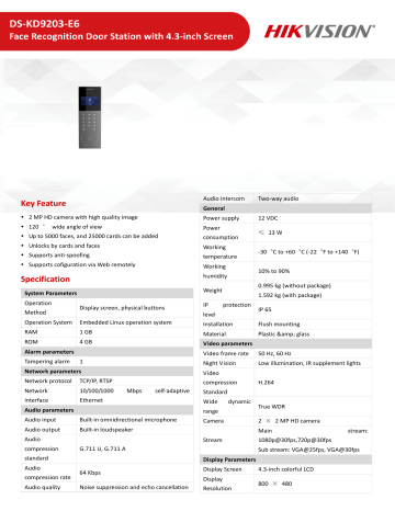 Hikvision DS-KD9203-E6 IP Sery Data Sheet | Manualzz