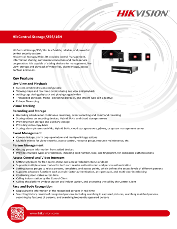 Hikvision HikCentral-Storage/256/16H Network Video Recorder Data Sheet ...