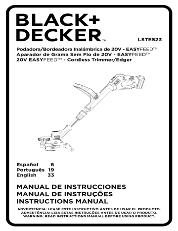 BLACK+DECKER LSTE523-B2C 20V MAX PC STRING TRIMMER Instruction Manual ...