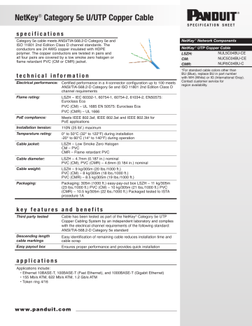 Panduit NUC5C04IG-CE Copper Cable Specification Sheets | Manualzz