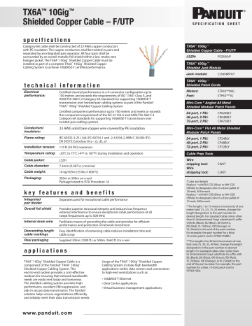 Panduit PFZ6X04WH-CEG Copper Cable Specification Sheets | Manualzz