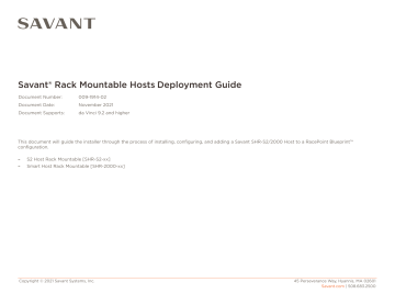 Savant SHR-S2-01 S2 HOST RACK MOUNTABLE Deployment Guide | Manualzz