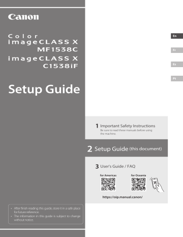 Canon Color imageCLASS X MF1538C printer Guide d'installation | Manualzz