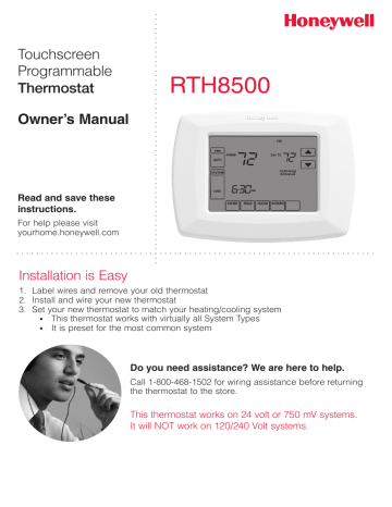 Honeywell RTH8500D Thermostat Owner's Manual | Manualzz