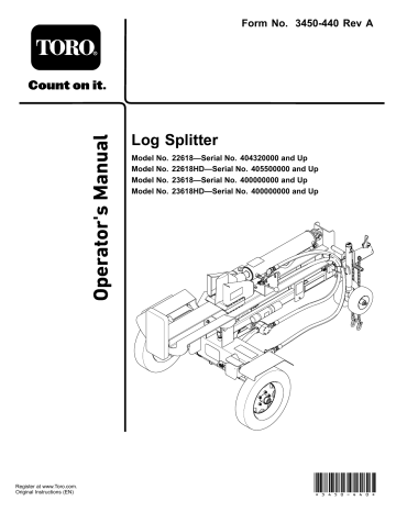 Toro Log Splitter Tree Care Product Operator's Manual | Manualzz
