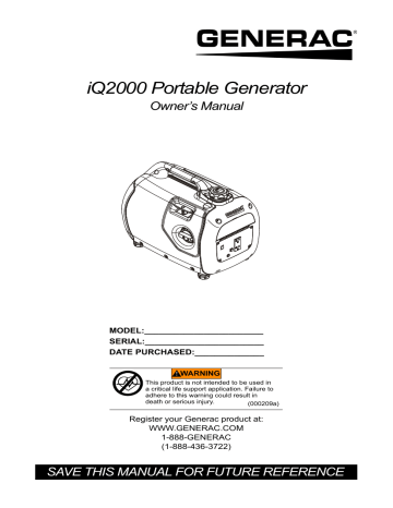 Generac iQ2000 006901R0 Portable Generator Manual | Manualzz