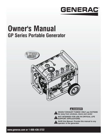 Generac GP5500 G0059751 Portable Generator Owner's Manual | Manualzz