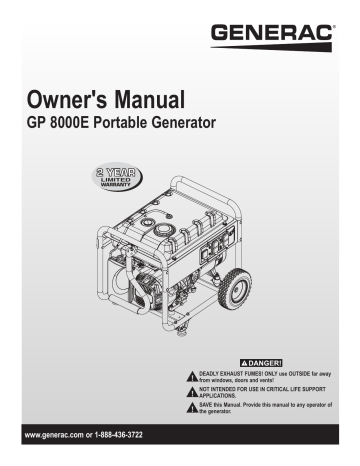 Generac GP8000E 0065141 Portable Generator Owner's Manual | Manualzz