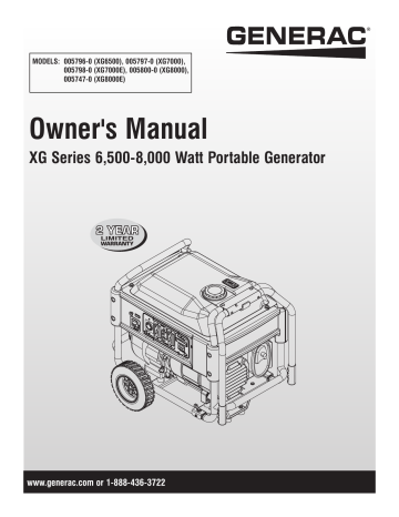 Generac XG7000E 0057980 Portable Generator Manual | Manualzz