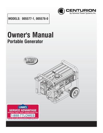 Generac Centurion 5000 0055770 Portable Generator Owner's Manual | Manualzz