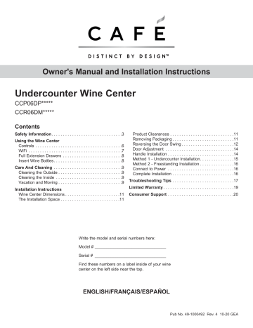 Method 2 - Freestanding Installation. Cafe CCP06BP2PS1, CCP06DP4PW2 ...