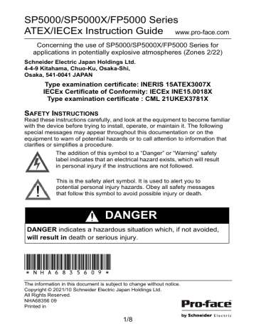 Pro-Face SP5000/SP5000X/FP5000 Series ATEX/IECEx Instruction | Manualzz