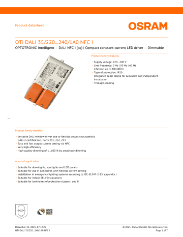 Osram OTi DALI 35/220...240/1A0 NFC I Data Sheet | Manualzz