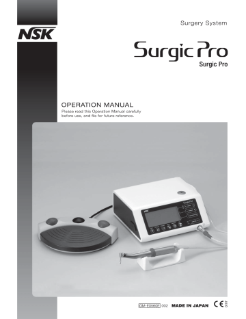 NSK Surgic Pro Operation Manual | Manualzz