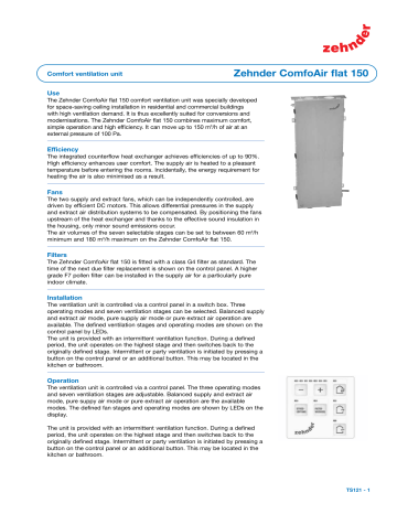 Zehnder Rittling ComfoAir flat 150 Series Manual | Manualzz