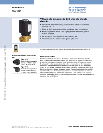 Burkert 6027 Direct-acting 2/2 way plunger valve Ficha de datos | Manualzz