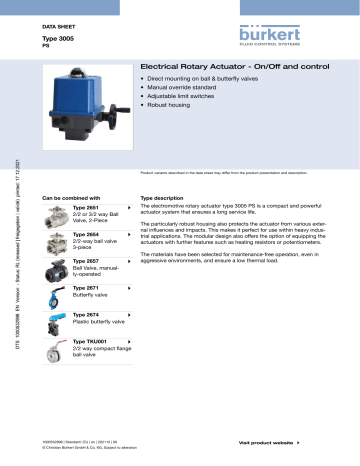 Burkert 3005 Electric Rotary Actuator Data Sheet | Manualzz