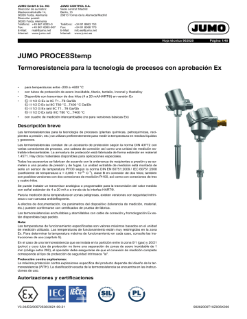 JUMO PROCESStemp RTD Probe for Process Technology Ficha de datos | Manualzz