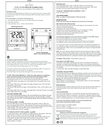 Acctim CHULA RC DOUBLE ALARM CLOCK Instruction Manual | Manualzz