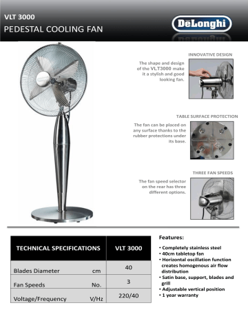 DeLonghi pedestal cooling fan VLT 3000 product details | Manualzz