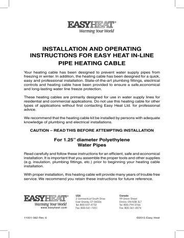 EasyHeat In-Line Heater, 11001-062 Instruction | Manualzz