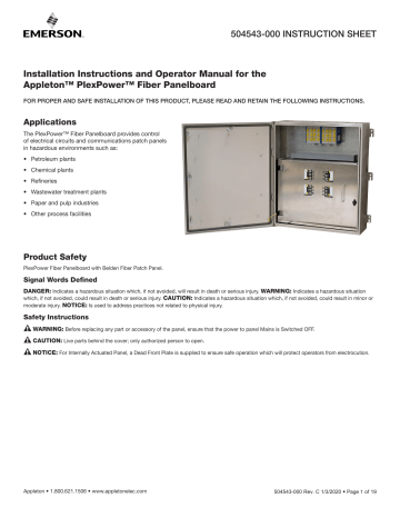 Appleton PlexPower Fiber Panelboard Instruction | Manualzz