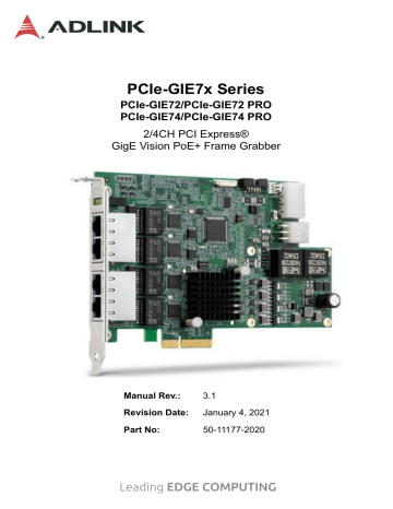 Adlink PCIe-GIE7x Series 2/4-CH PCI Express® GigE Vision PoE+ Frame Grabbers Owner's Manual ...