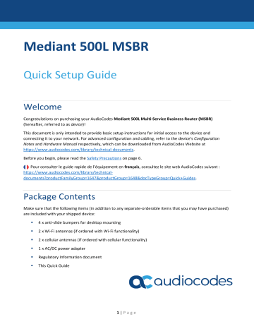 AudioCodes Mediant 500L MSBR Quick Setup Manual | Manualzz