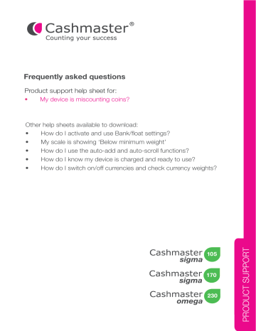 Cashmaster Sigma 170 Frequently Asked Questions Manual | Manualzz