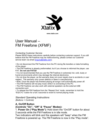 Xtatix FM Freefone 512MB User Manual | Manualzz