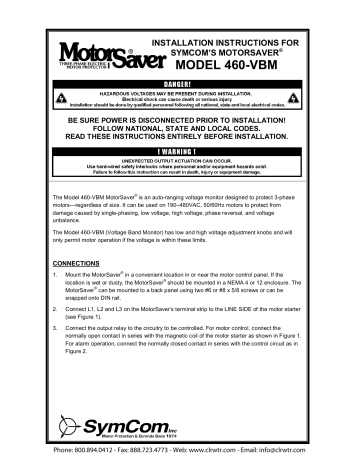 Motor Saver SymCom 460-VBM Installation Instructions Manual | Manualzz