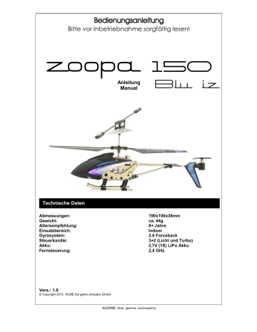 ACME Zoopa 150 Blu iz Instruction Manual | Manualzz