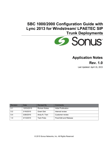 Reference Configuration. Sonus SBC 2000, SBC 1000 | Manualzz