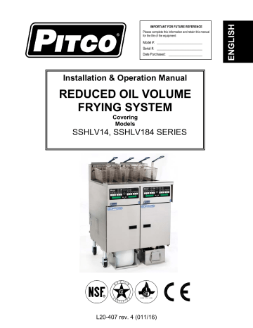 Pitco SSHLV14 Series Installation & Operation Manual | Manualzz