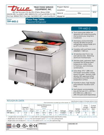 True TPP-44D-2 Specifications | Manualzz