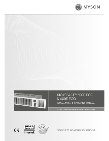 Myson KICKSPACE 500 DUO Installation & Operating Manual | Manualzz