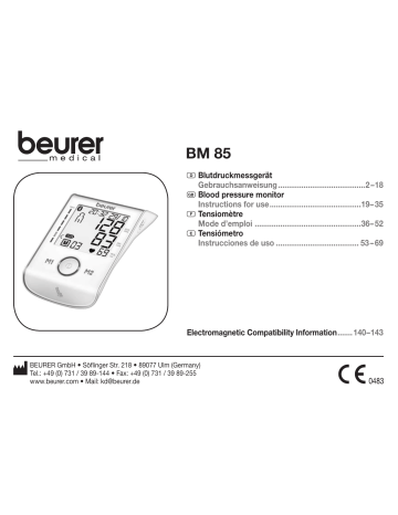 Beurer BM85 Blood Pressure Monitor, BM 85 Instrucciones de operación ...