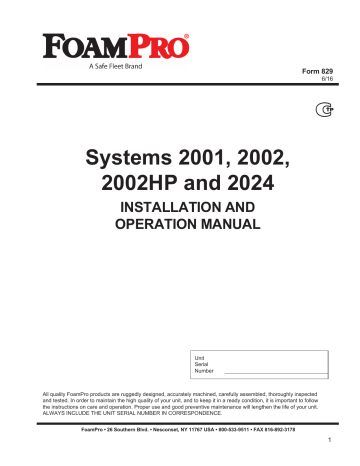 FoamPRO 2002 Series Installation And Operation Manual | Manualzz