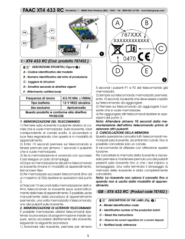 FAAC XT4 433 RC User Manual | Manualzz